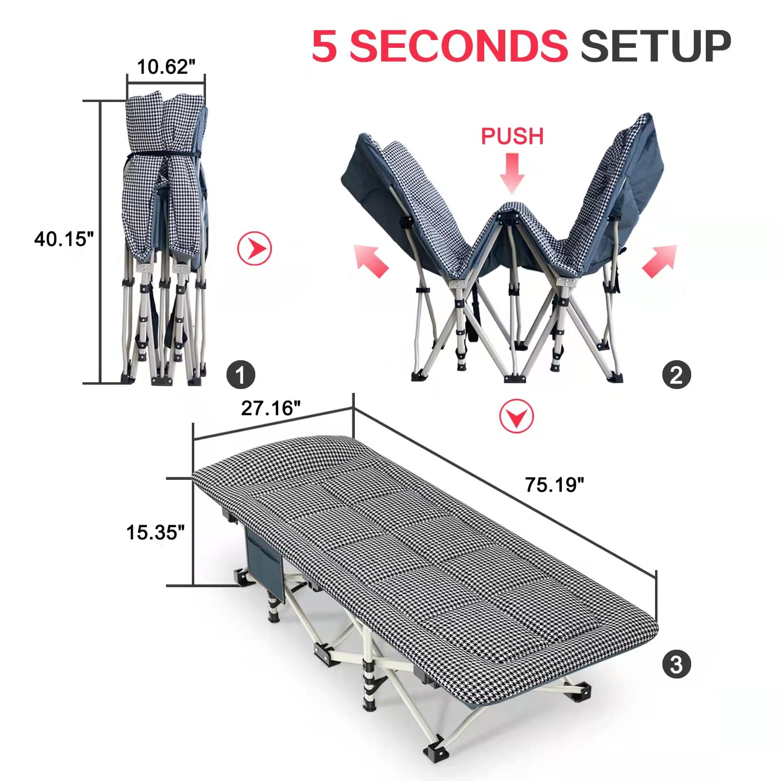 BRONOM Cot Camping Cot with Comfortable Mattress Pillow Heavy Duty 500 LB Load Cots for Sleeping with Pad Sleeping Cot Camping Bed Include Carry Bag for Adults Home Office Vocation Outdoor Nap
