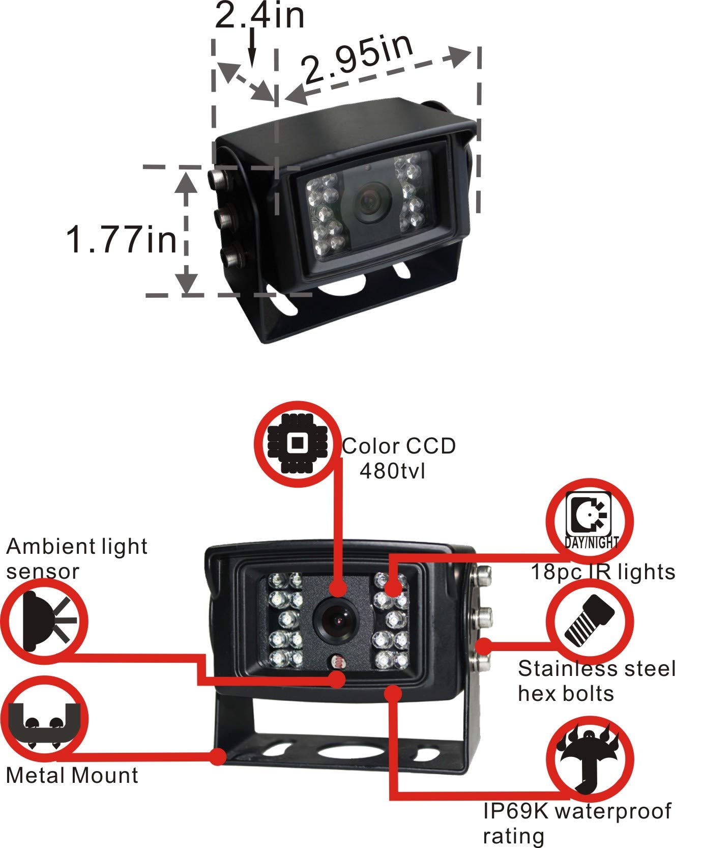 AutoPal 7"Wired Reverse Rear View Backup Camera System, Reverse/Continuous Use,NIGHT VISION WATERPROOF IP69K VIBRATION-PROOF 10G for TRACTOR/TRUCK/RV/MOTORHOME/EXCAVATOR/CARAVAN/SKID STEER/HEAVY EQUIP