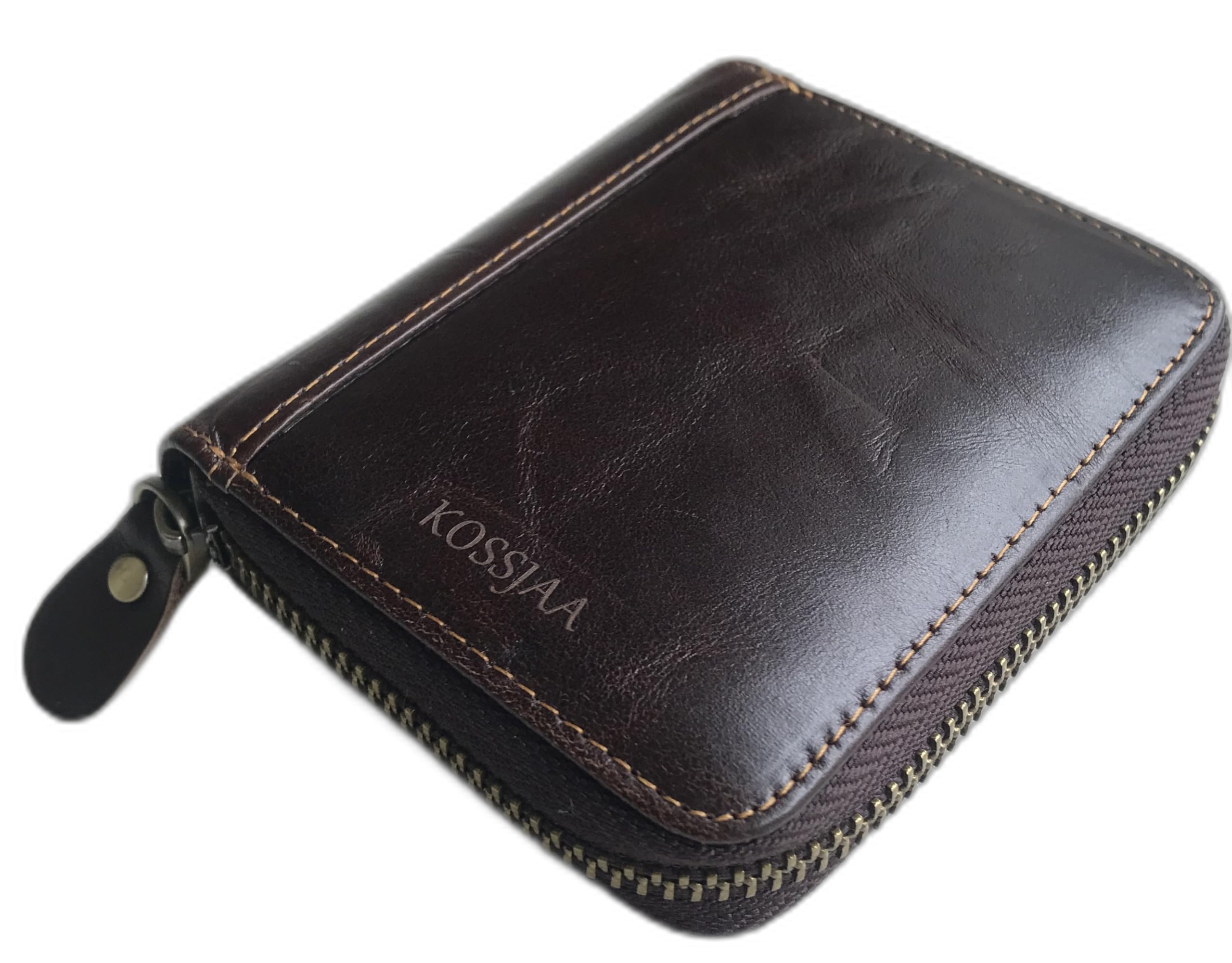 KOSSJAA credit card holders womens card case RFID blocking leather wallet Coin Purse mens (brown)