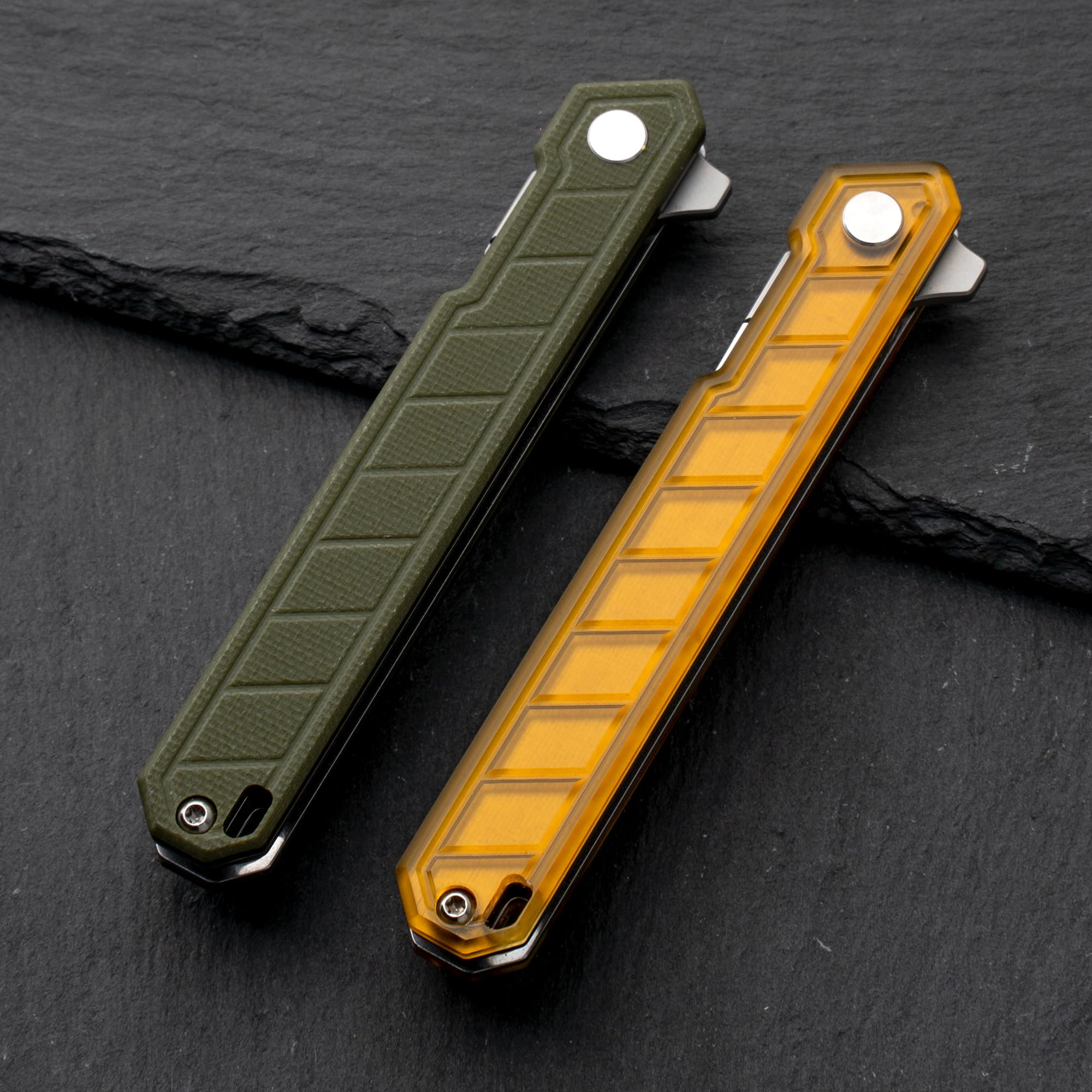 OLITANS G046 Mecha Mini Slim Folding Scalpel with 5pcs #24 and 5pcs #60 G14 Handle with Liner Lock, Utility EDC Pocket Knife with Back Clip(Green)