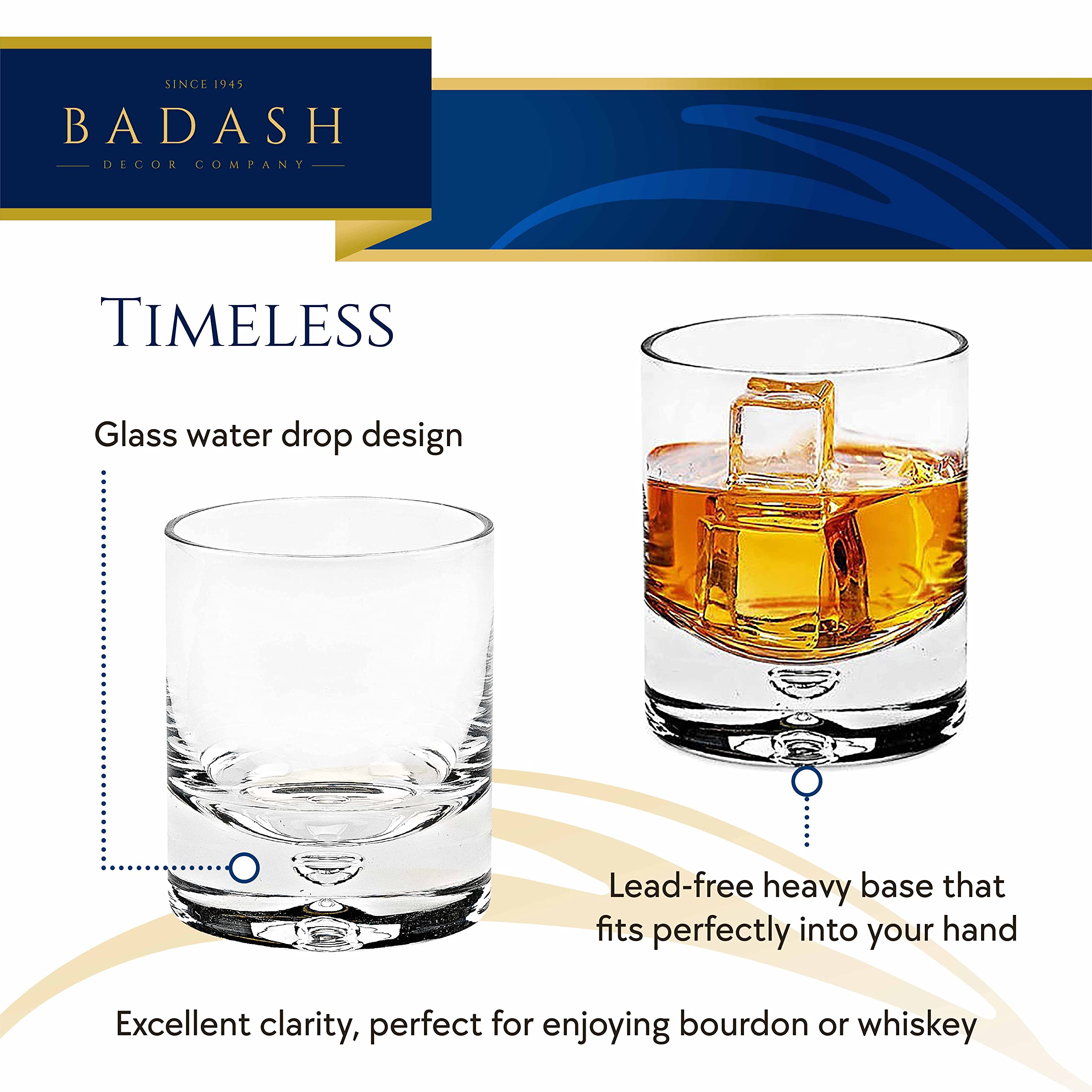Badash Galaxy Crystal Old Fashioned Glasses - Set of 4 Mouth-Blown Lead-Free Crystal 8 oz. Rocks Glasses for Whiskey, Bourbon & Scotch