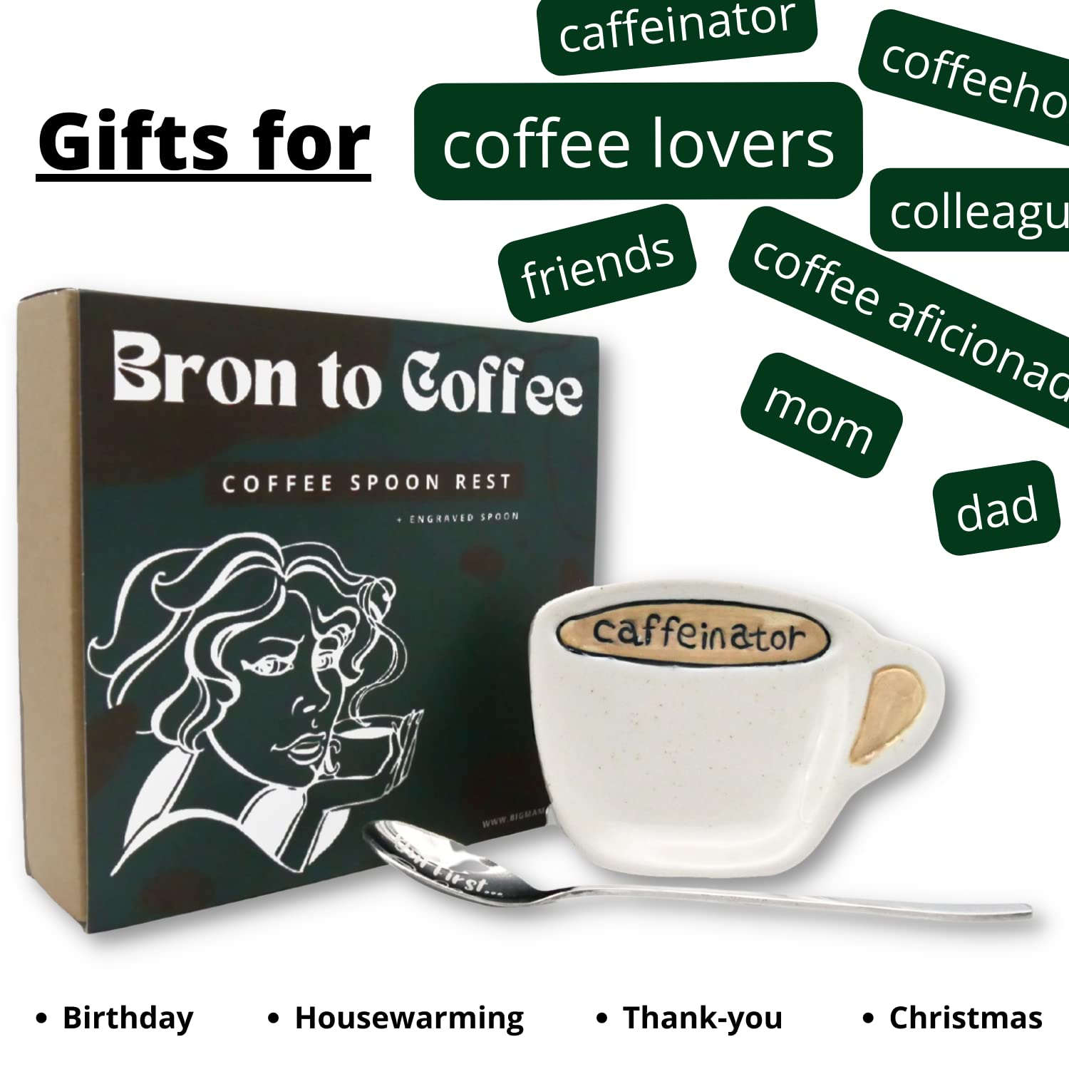 Coffee Bar Accessories - Coffee Spoon Rest with Engraved Coffee Spoon, Coffee Bar Decor for Home Office Coffee Station, Cute Coffee Spoon Holder, Unique Valentines Day Gifts for Coffee Lovers