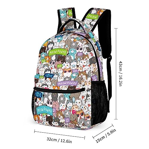 DTCCET 3PCS Cute Cat Backpack Set, Classic Daypack Stylish Kitty Laptop Bag with Lunch Bags, Lightweight Colorful Cat Shoulders Backpack(Cute Cat)