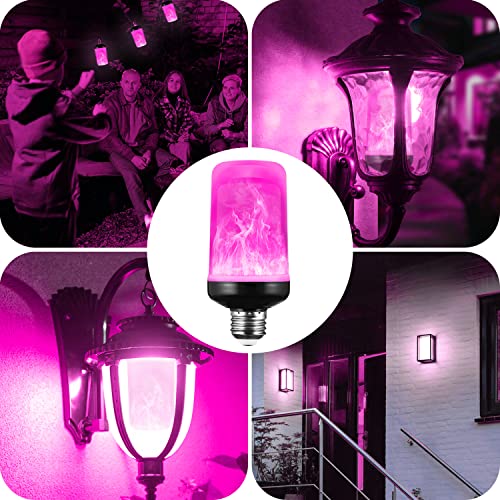 Basuwell LED Flame Effect Light Bulb, E26 Base 4 Modes Fire Light Bulb with Gravity Sensor, 3W Energy Efficient Flaming Fire Lights for Indoor/Outdoor/Halloween/Christmas Decorations (2-Pack) (Pink)