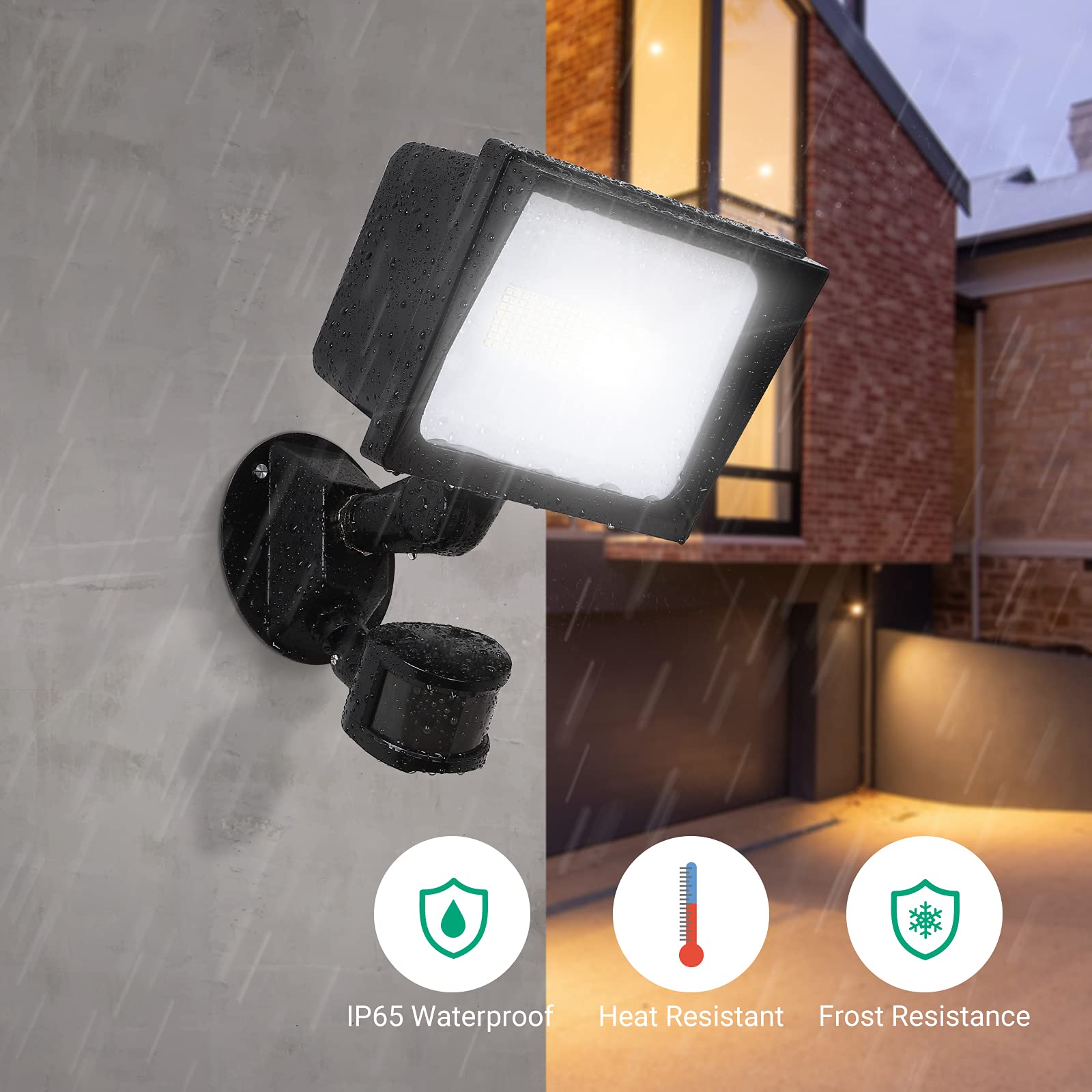 EDISHINE 65W LED Security Lights Motion Sensor Outdoor Light, 6670LM Dusk to Dawn Flood Light, 3 Modes, 5000K, IP65 Waterproof, Exterior Flood Light for Garage, Yard