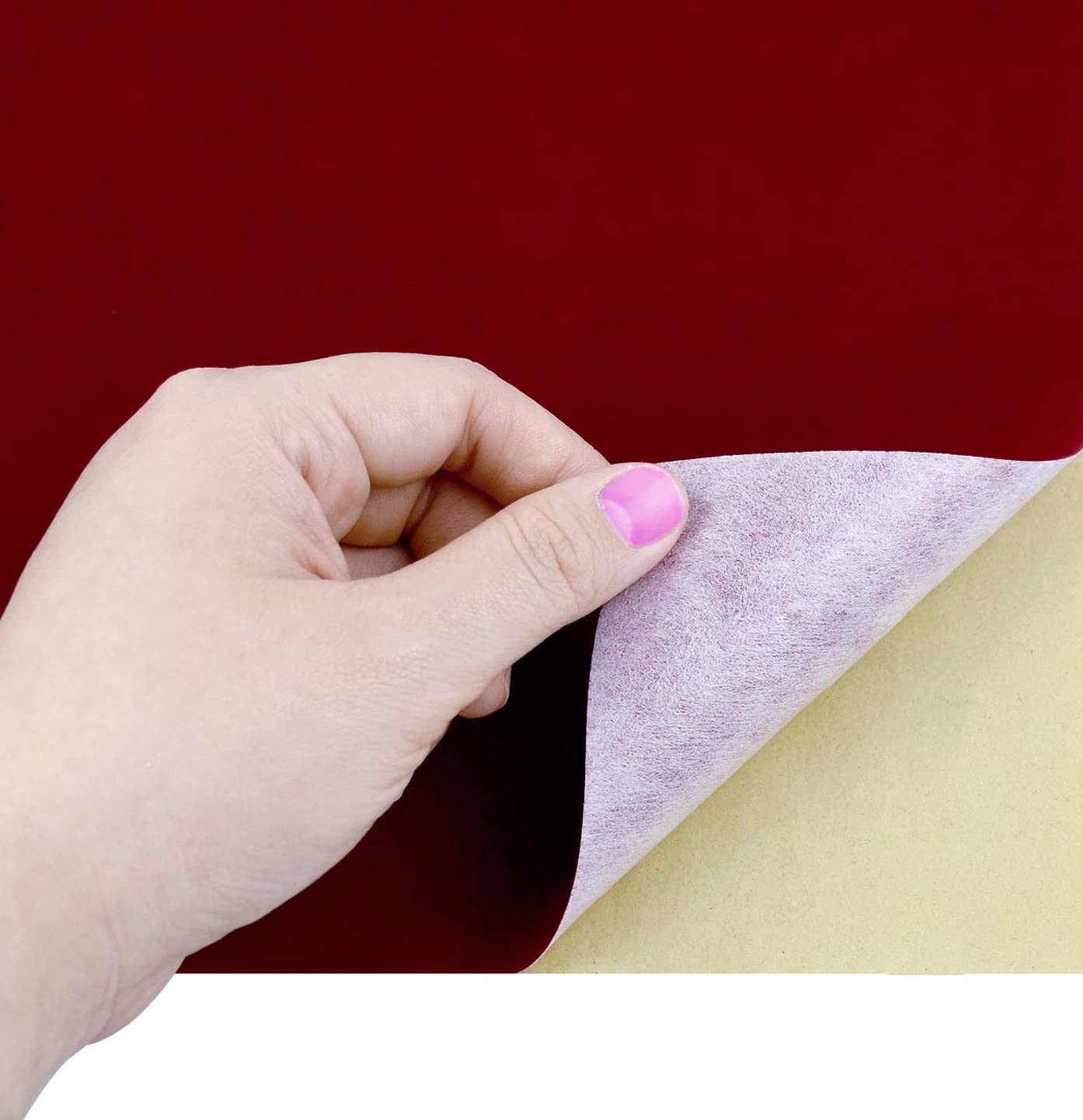 Self Adhesive Velvet Fabric StickyFelt Sheets ,Jewelry, Drawer Liners Craft Fabric Peel and Stick Paper 17.78 x 199.78 cm(Red)