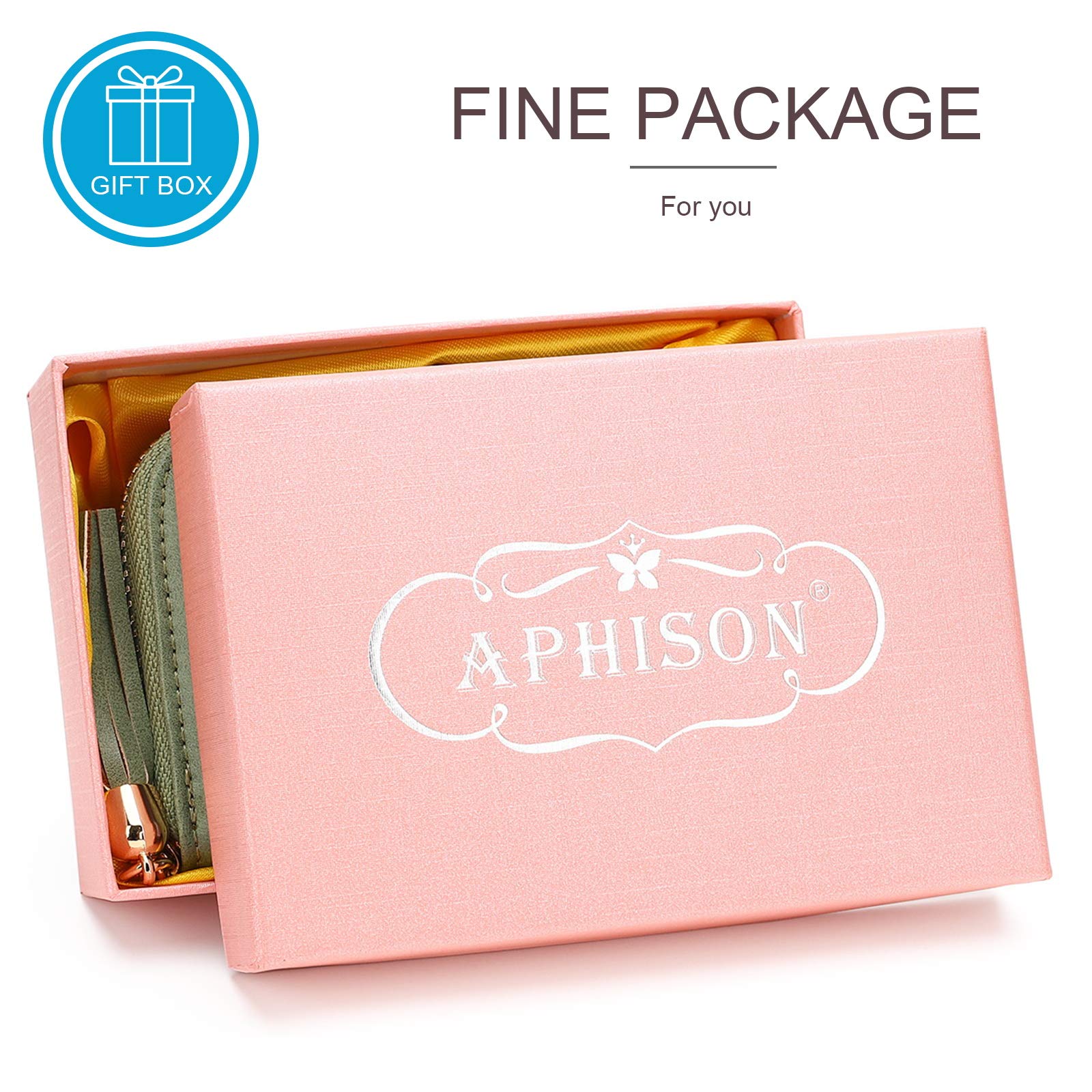 APHISON RFID Credit Card Holder Zipper Card Case Keychain Small Wallet for Women 1927 GREEN