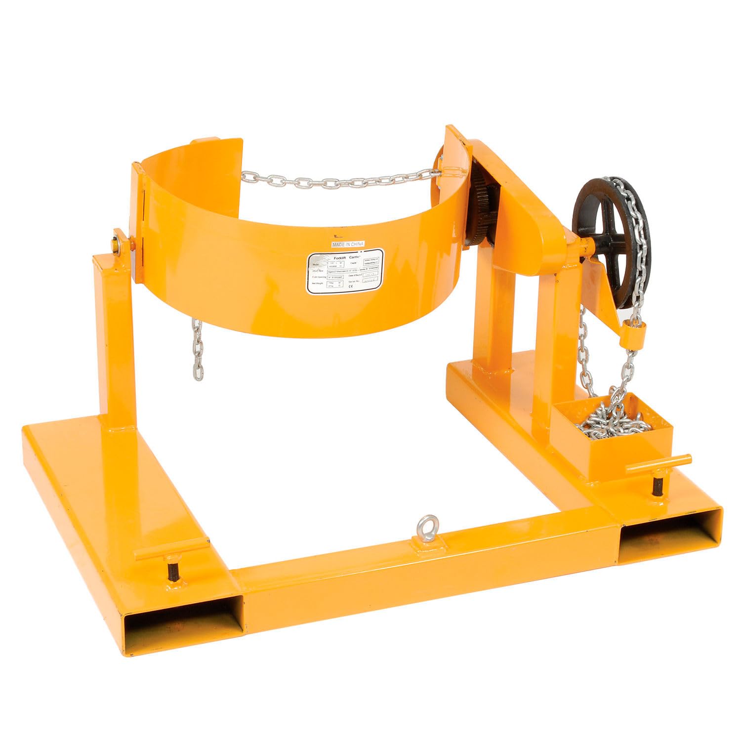 Global Industrial Forklift Tilting 55 Gallon Drum Dumper, Steel, Yellow, 800 Lb. Capacity