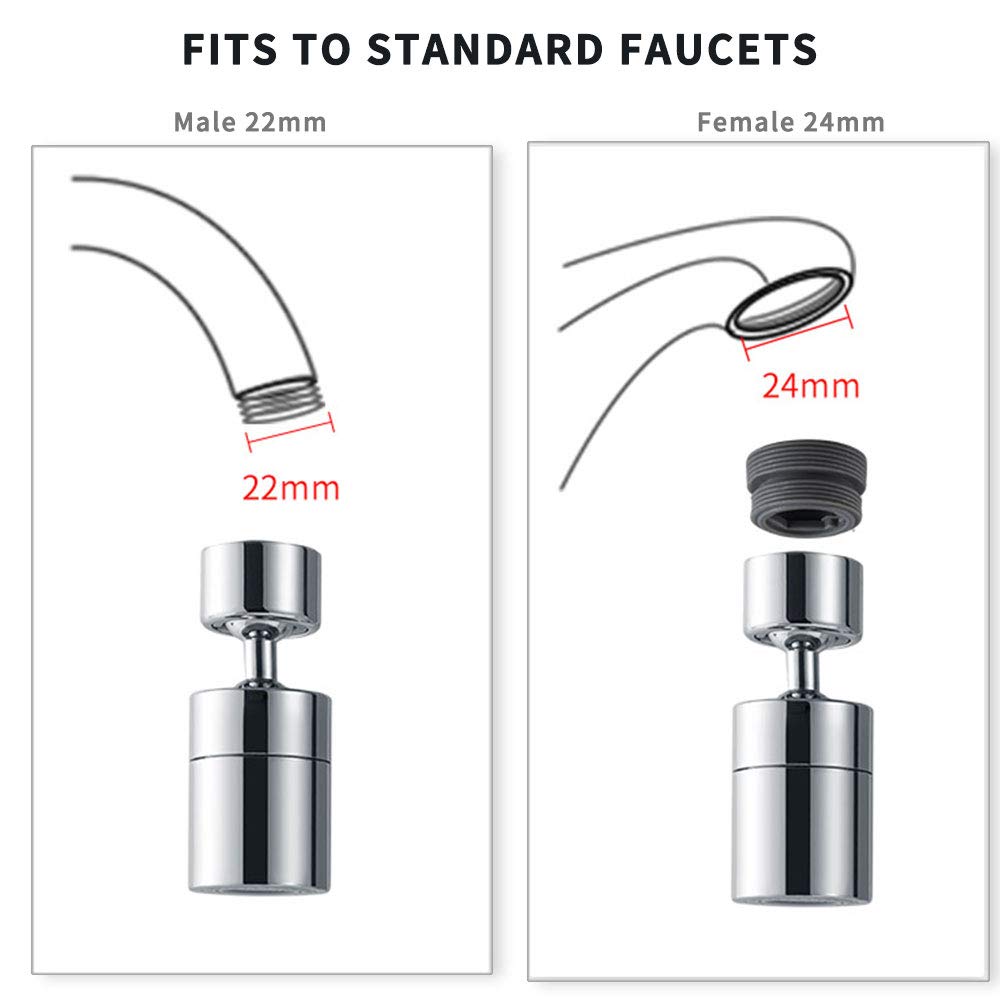 Beymill 2Pcs Faucet Sprayer Attachment Two Brass Ball Kitchen Faucet Head 360 Degrees Rotate Faucet Adapter Aerator (Polished Chrome)