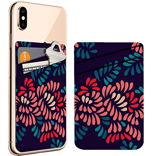 Diascia Pack of 2 - Cellphone Stick on Leather Cardholder ( Pastel Colored Stylized Peony Flowers Pattern Pattern ) ID Credit Card Pouch Wallet Pocket Sleeve