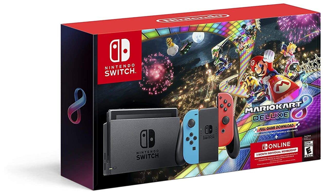 Nintendo Switch� w/ Neon Blue & Neon Red Joy-Con� + Mario Kart� 8 Deluxe (Full Game Download) + 3 Month Nintendo Switch Online Individual Membership (Renewed)