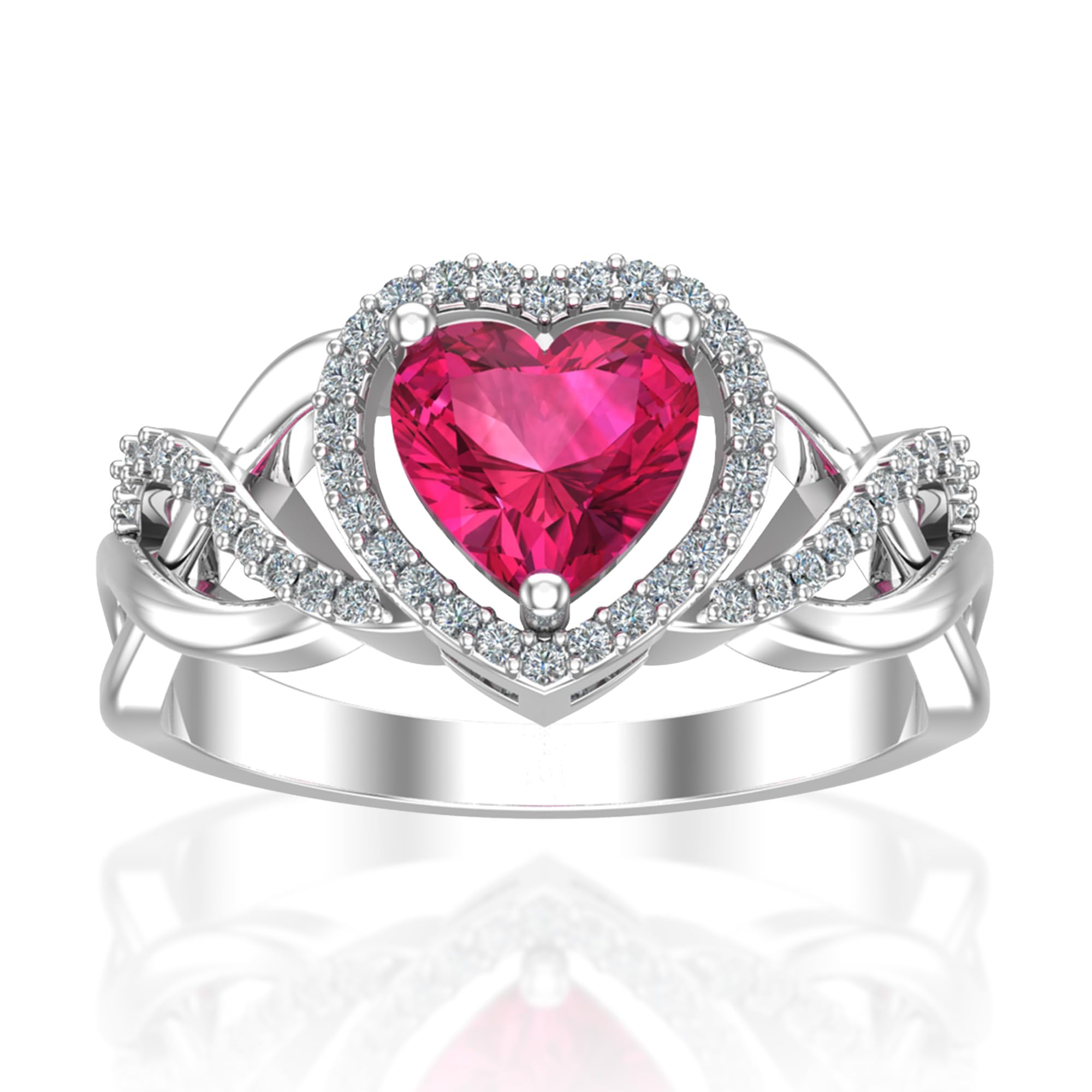 Belinda Jewelz - Heart Shaped Birthstone Ring, 7mm Cubic Zirconia Birthstone Rings for Women, 925 Sterling Silver Birthstone Rings, Promise Rings for Women, Created Ruby, Size 9