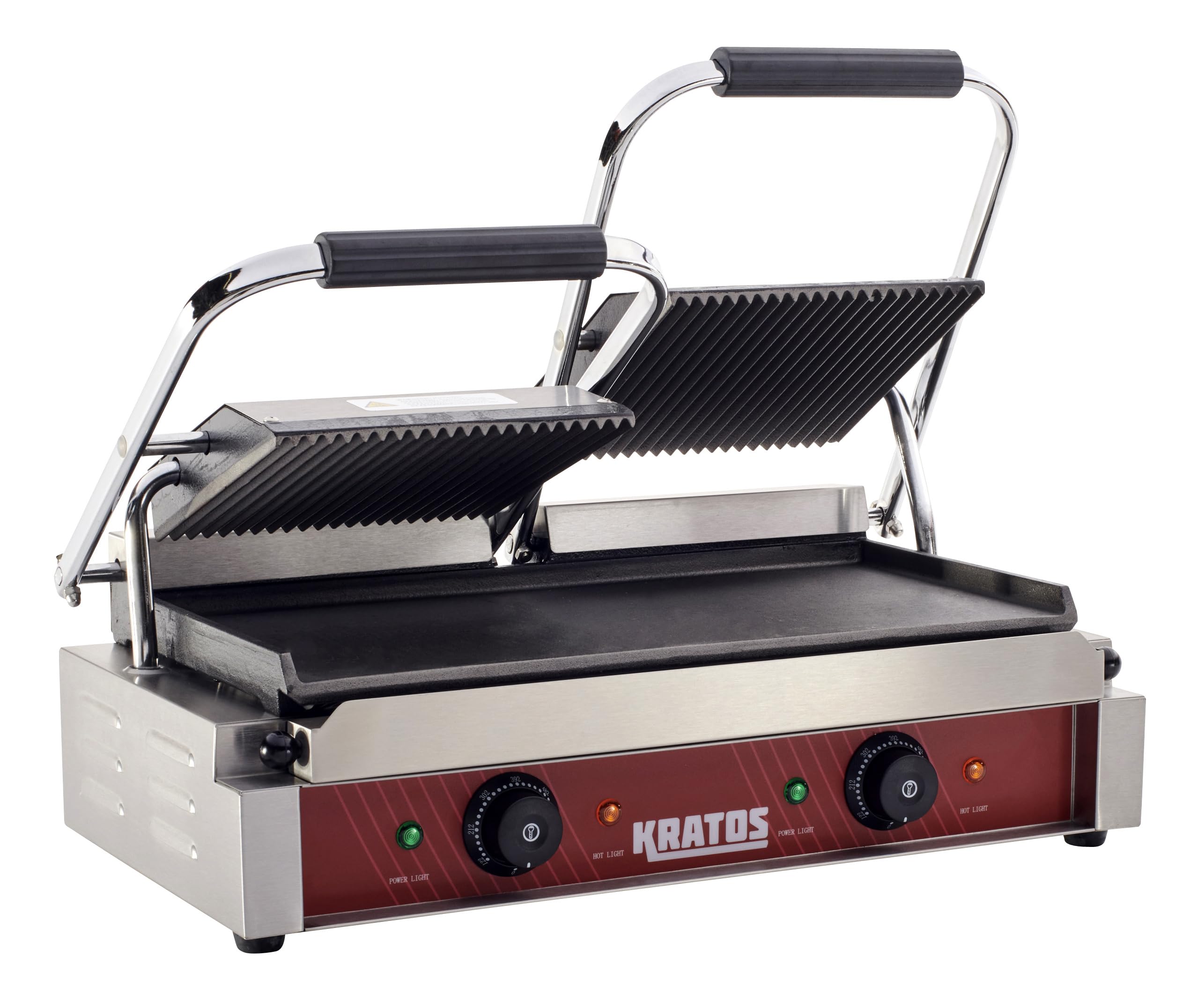 Kratos Commercial Electric Panini Sandwich Grill with Grooved Top and Smooth Bottom Plates, 18.7"x9" Cooking Surface, Commercial Countertop Panini Press, 120V, 3500W (29Y-025)