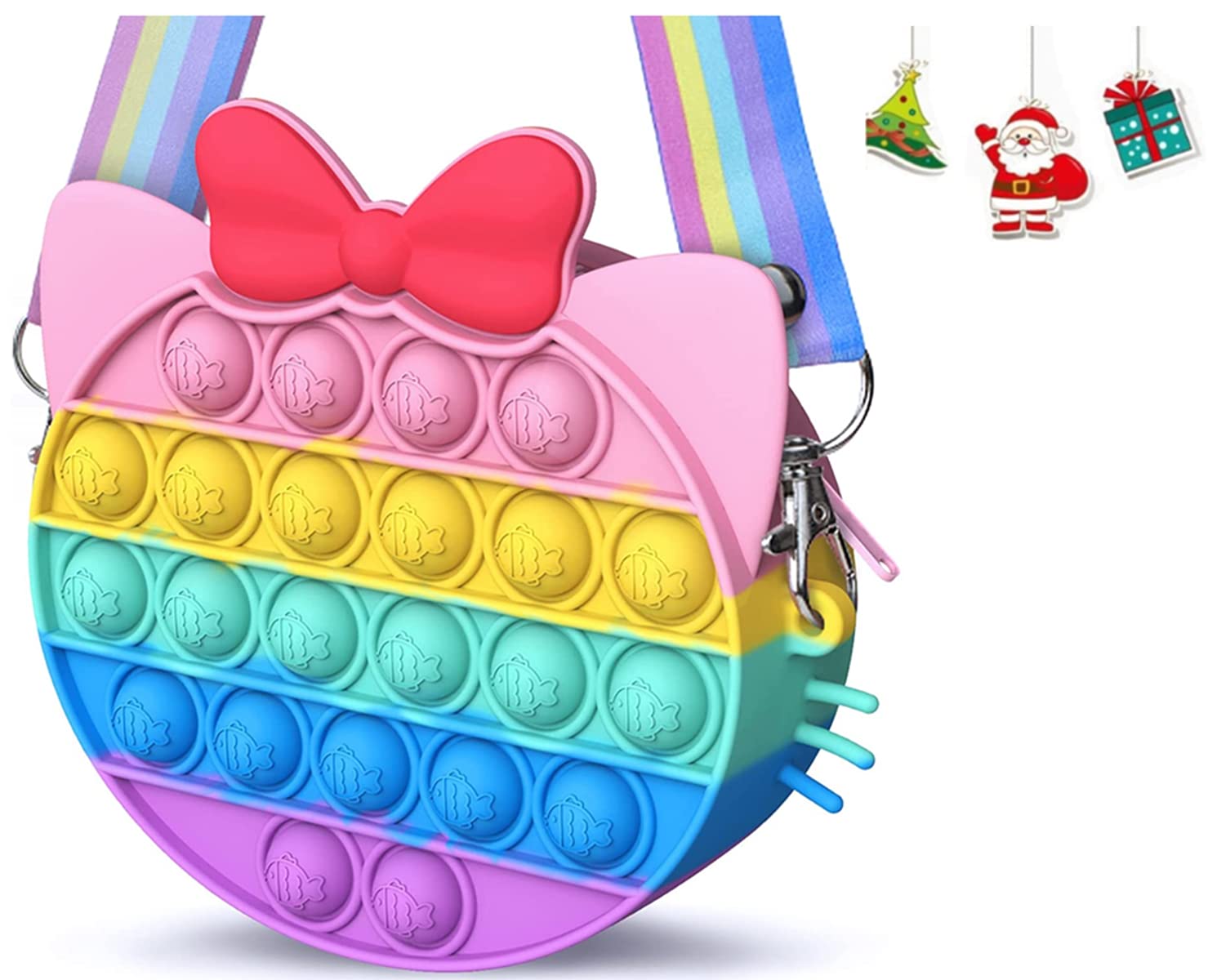 Pretty Cute Coin Purse Push Pop Bubble Purse Handbags, Fidget Toy Crossbody-Bag, Rainbow Silicone Sensory Toys Messenger Bag with Adjustable Shoulder Strap for Grils Kids and Aldults(Kitty cat)