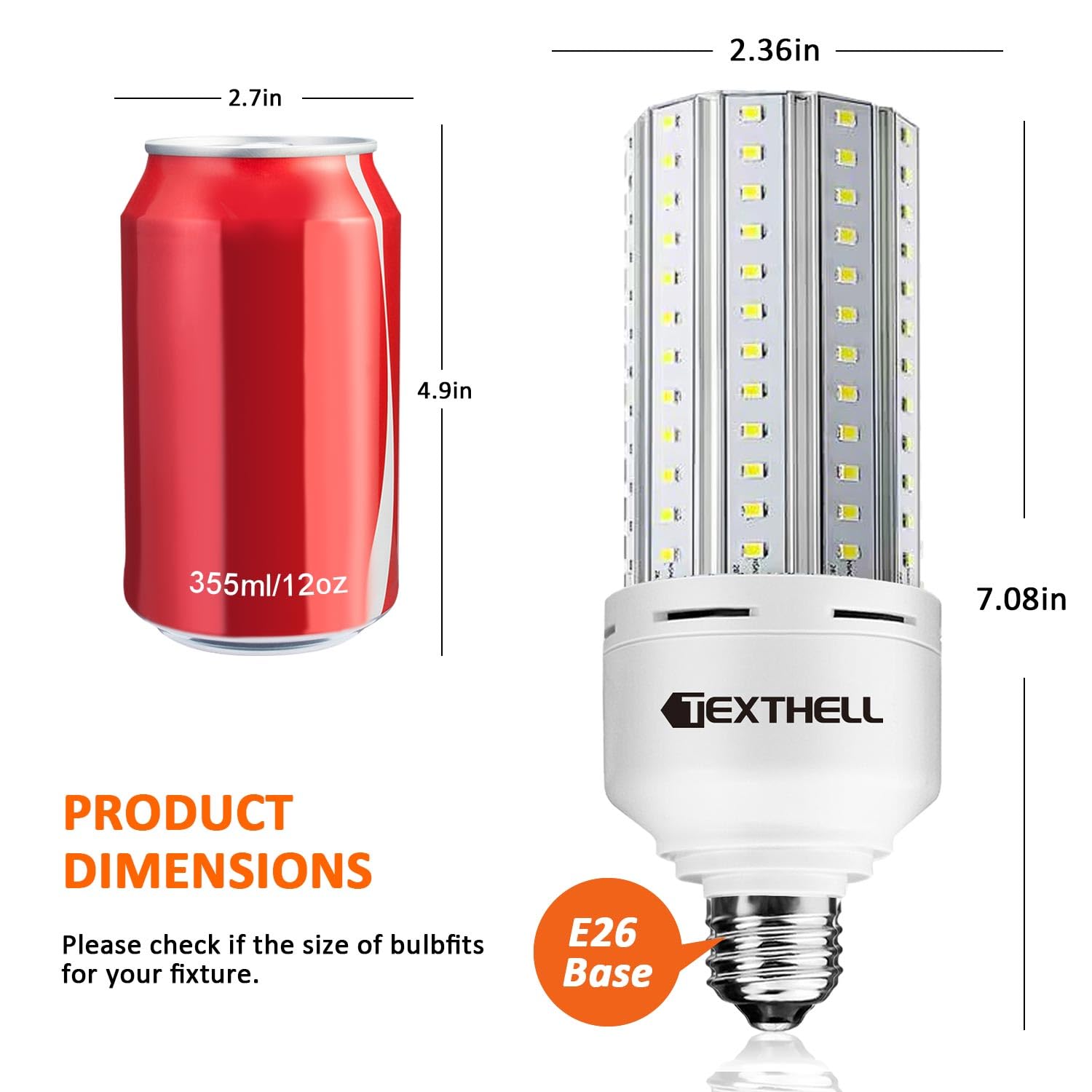 TEXTHELL LED Light Bulb 500W Equivalent 7500 Lumen Led Corn Light Bulb,2 Pack 5000K Daylight White E26 LED Bulbs for Large Area Lighting Wide Application for Warehouse