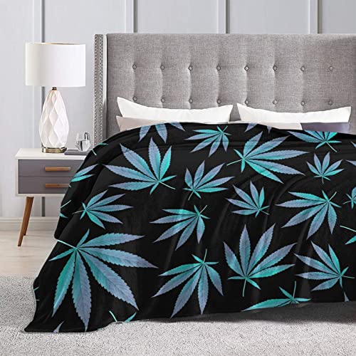 DICITNET Blue Leaves Weed Blanket Throw Blanket Lightweight Microfiber Blankets for Bed Couch Sofa Blanket Quilt 80"X60"