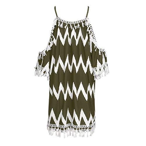 KYLEON Dress for Women Summer Casual Bohemian Off Shoulder Beach Dresses Tassel Swing Mini Short Sundress