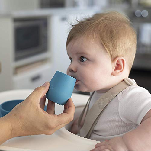 ez pz Tiny Cup 3-Pack (Blue, Lime & Gray) - 100% Silicone Training Cup for Infants - Designed by a Pediatric Feeding Specialist - 4 months+ - Baby-led Weaning Gear & Baby Gift
