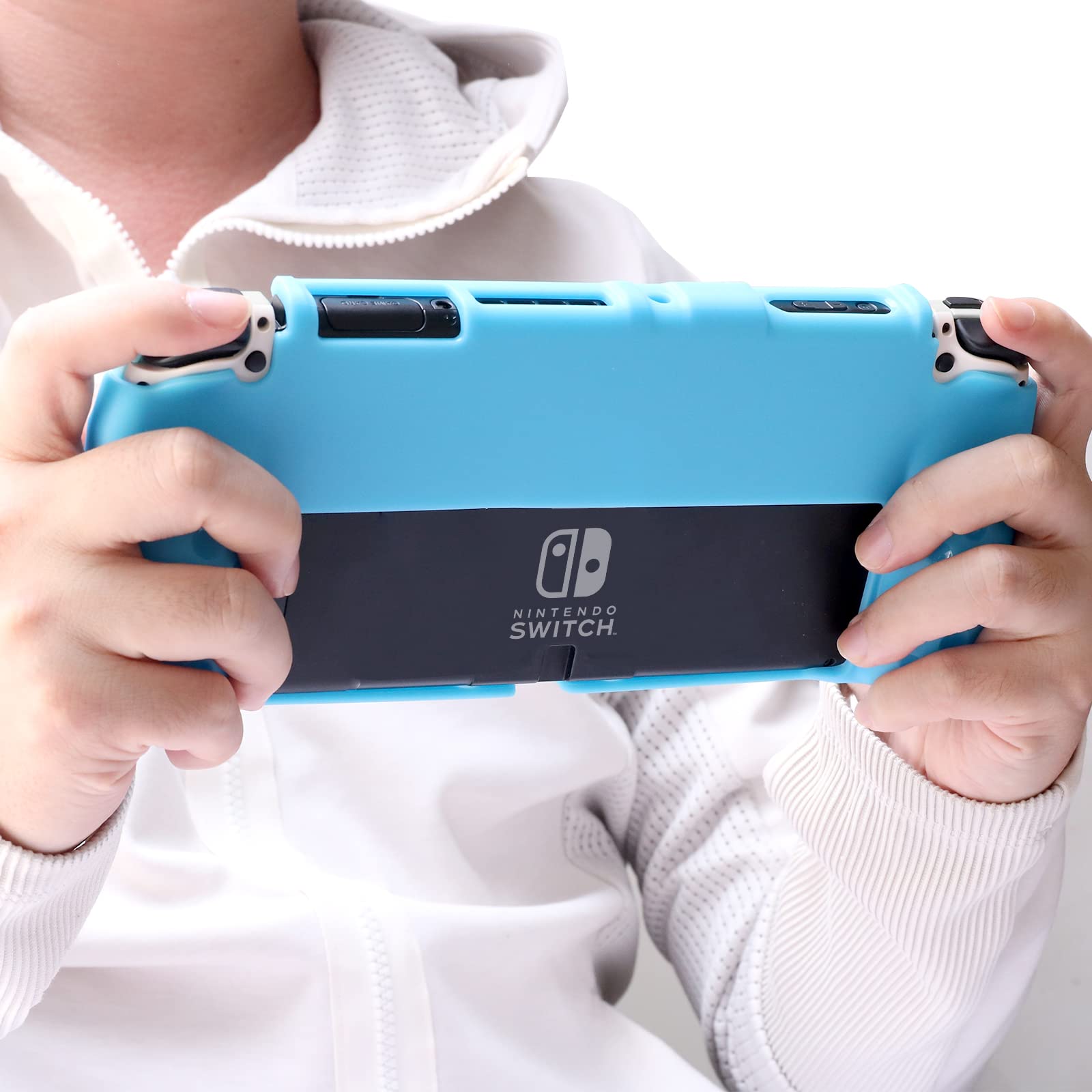Protective Case for Nintendo Switch OLED, Soft Silicone Switch OLED Case with Game Storage - Black