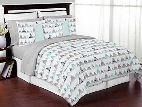 Sweet Jojo Designs Watercolor Mountains Foldable Fabric Storage Cube Bins Boxes Organizer Toys Kids Baby Childrens - Set of 2 - Navy Blue, Aqua and Grey Aztec