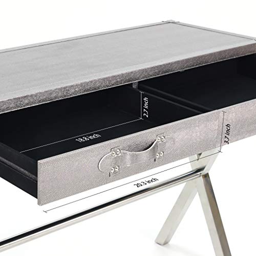 Empire Art Direct Leather Console Table, 44" x 16" x 32", Elegant Silver Faux Lizard Skin