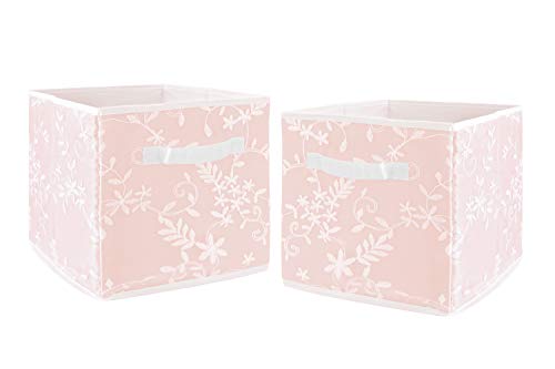 Sweet Jojo Designs Pink Floral Vintage Lace Foldable Fabric Storage Cube Bins Boxes Organizer Toys Kids Baby Children - Set of 2 - Solid Blush Luxurious Elegant Princess Boho Shabby Chic Luxury Flower