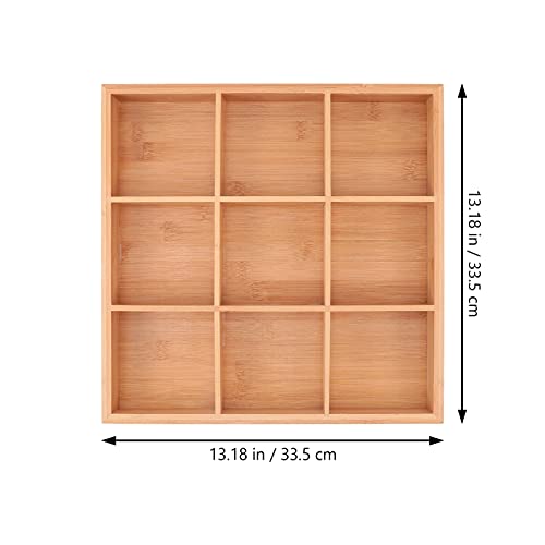 DOITOOL Serving Tray with 9 Compartments - Wooden Tray Divided Tray for Serving Food - 13in Square Tea Tray Food Tray for Hot Pot, Fast Food, Breakfast, Tea Coffee Table Christmas