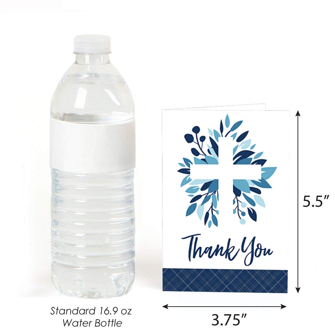 Big Dot of Happiness Blue Elegant Cross - Boy Religious Party Thank You Cards (8 count)