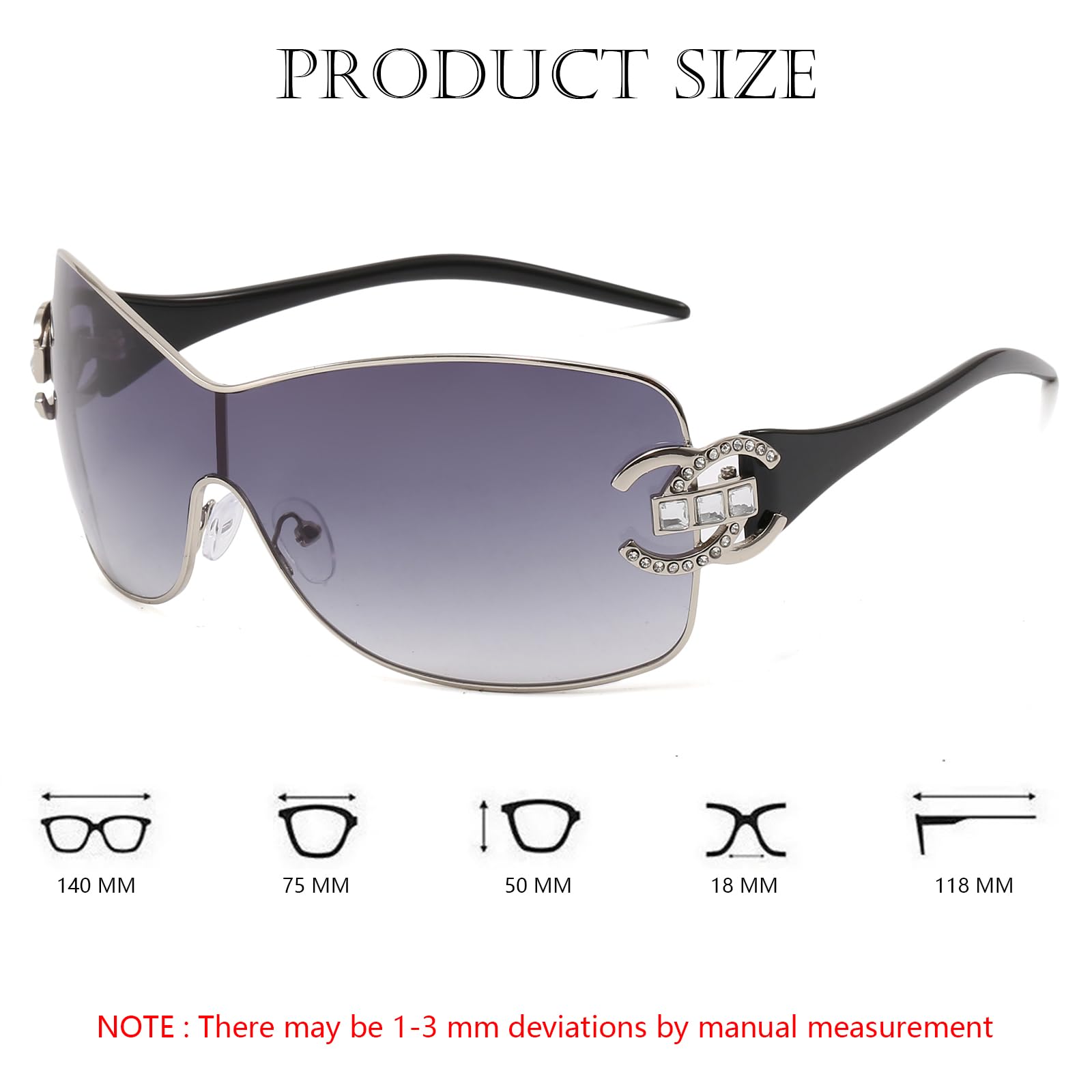 Bsreyeop Wrap Around Y2K Sunglasses for Women Men Fashion Large Frame One-piece Shades Trendy Shield Design Gradient Lens (Black Frame/Gradient Brown Lens C1)