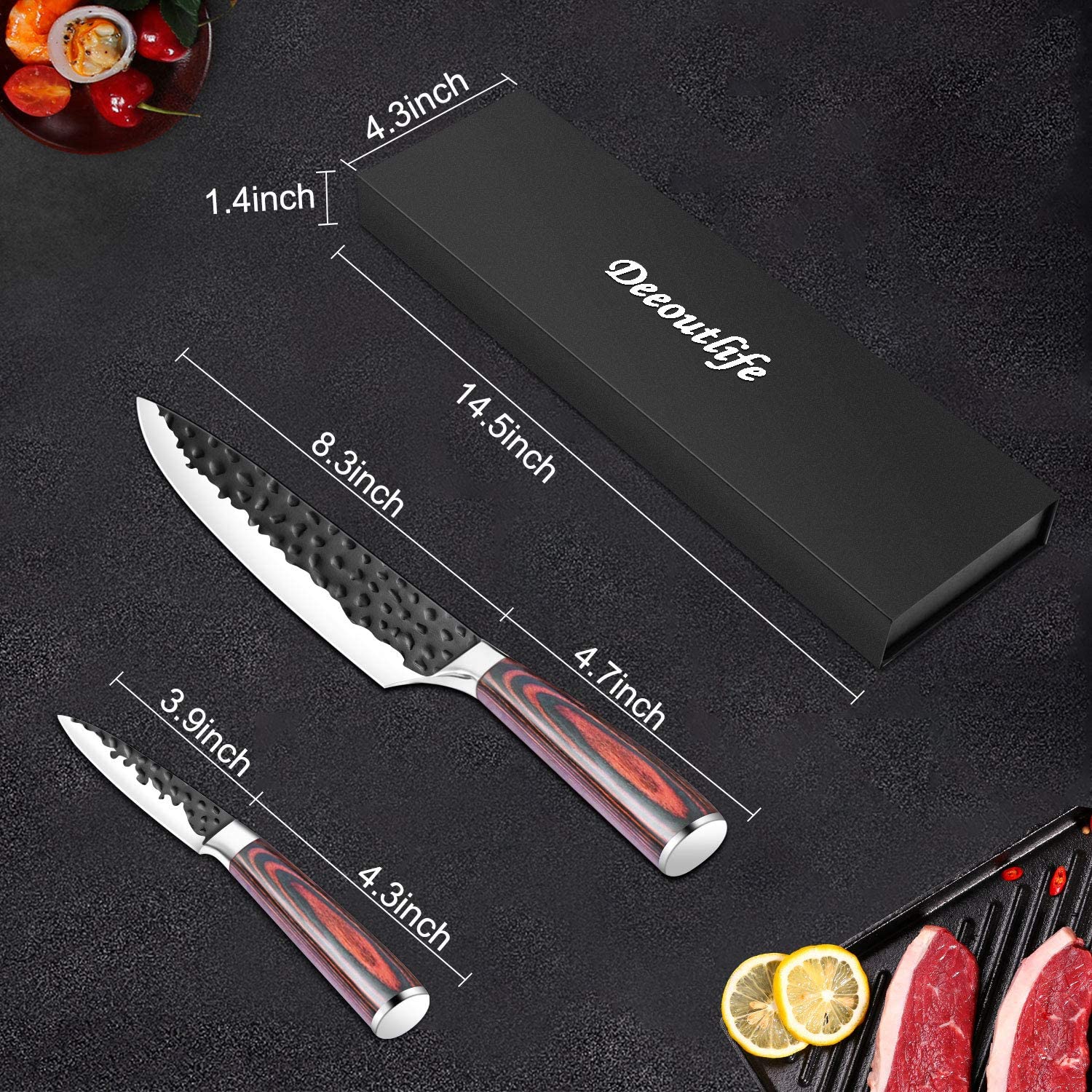Chefs Knife Kitchen Knife Set : 2 Piece Razor Sharp knives 8 Inch Chef's Knives & 3.5 inch Paring, Kitchen Knife with Ergonomic Handle, Professional High Carbon Steel Chef's Knives for Cooking