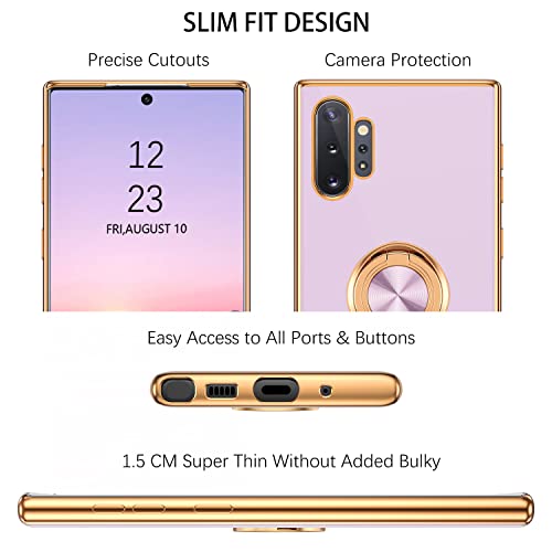 DUEDUE for Samsung Galaxy Note 10 Plus Case with Ring Holder Kickstand 360 Degree Rotation Magnetic Car Finger Slim Cover Shockproof Protective Phone Case for Samsung Note 10 Plus, Light Purple