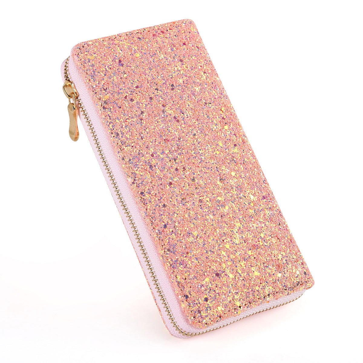 Laimi Duo Women Sparkle Pink Glitter Wallet RFID Blocking Purse Multi Card Organizer Evening Clutch for Teen Girls