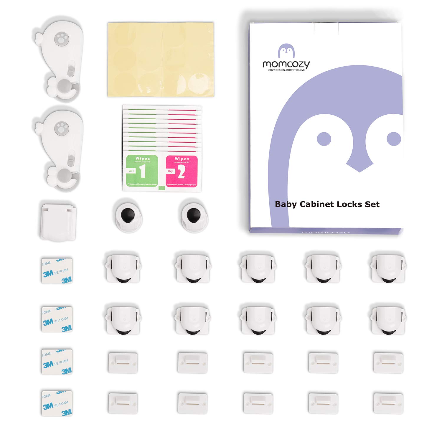 Baby Proof Cabinet Latches, Momcozy Child Safety Magnetic Cabinet and Drawer Locks Child Safety Locks for Kitchen Cabinets Doors (14 Pack Locks)