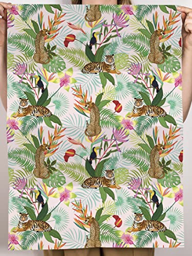 CENTRAL 23 Wilderness Wrapping Paper - Tropical Jungle - 6 Sheets Green Gift Wrap - Leopard - Tiger - For Birthday Baby Shower - Comes With Fun Stickers - Recyclable