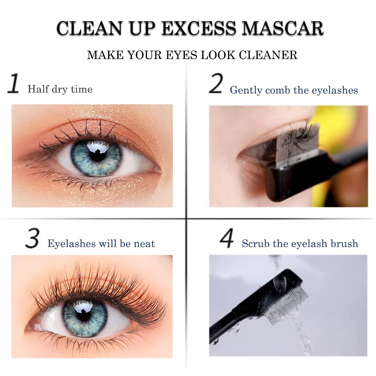Eyelash Comb Lash Brush Separator - Eyelashes Separator Curler Makeup Mascara Applicator, Eyelash Grooming Brushes Metal Teeth, Eye Makeup Brush Tools with Comb Cover (1 Pcs Straight)