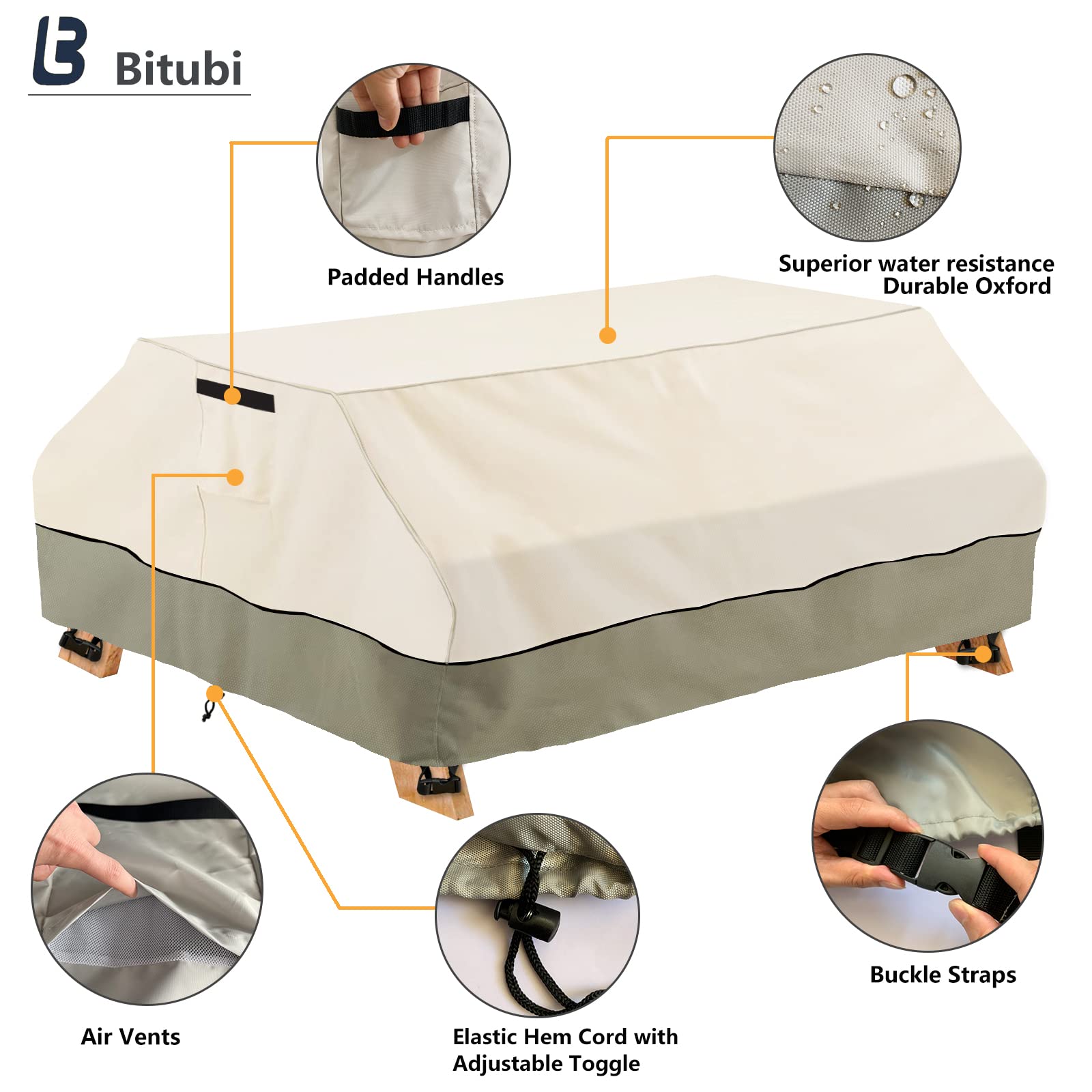 Bitubi 70 / 72 Inch Heavy Duty Waterproof Picnic Table Cover - 600D Tough Canvas Wind Dust Proof Anti-UV Outdoor Patio Table Bench Covers Winter