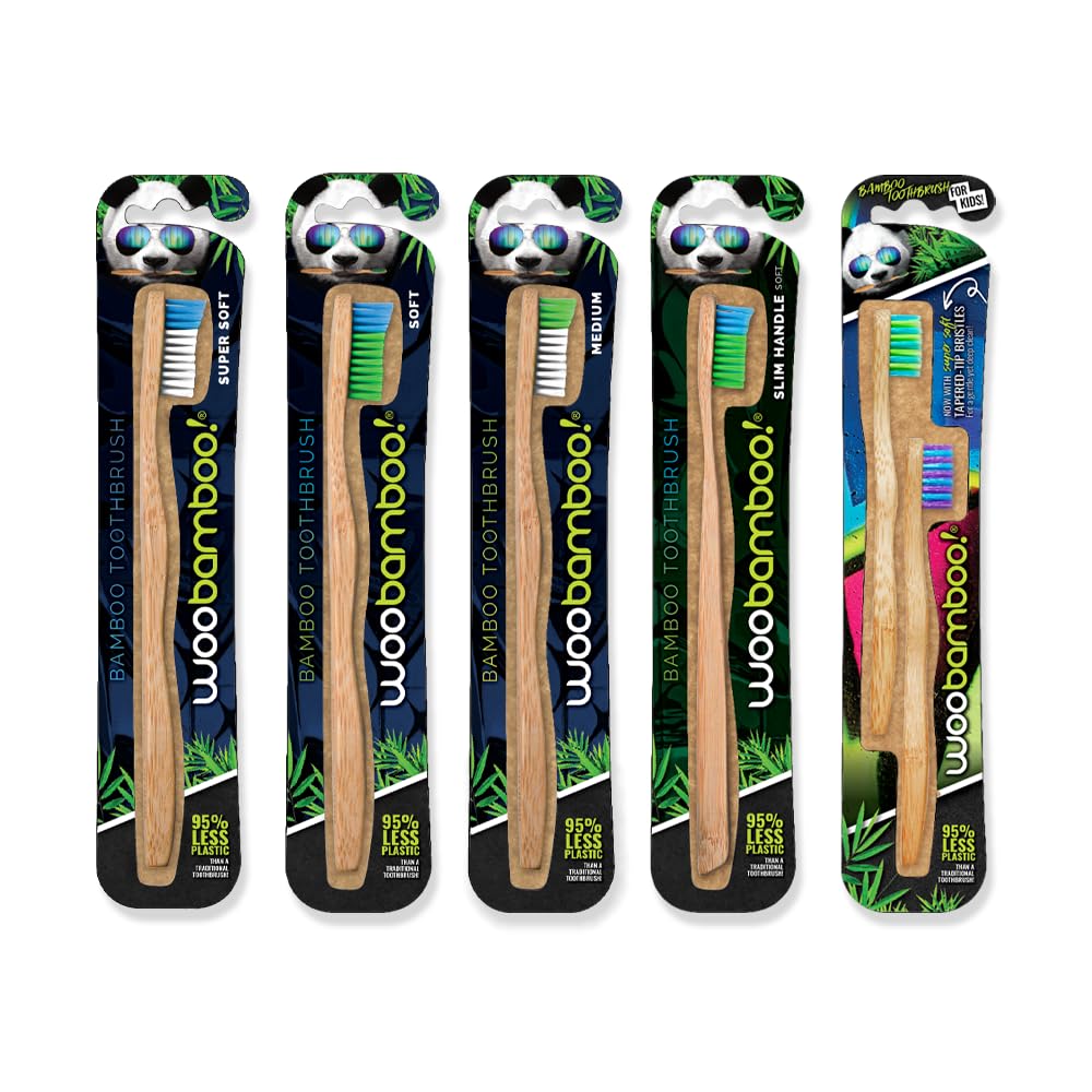 Woobamboo! Slim Soft Bamboo Eco-Friendly Toothbrush, BPA Free Nylon Bristles, Biodegradable, Compostable, Vegan (Pack of 1)
