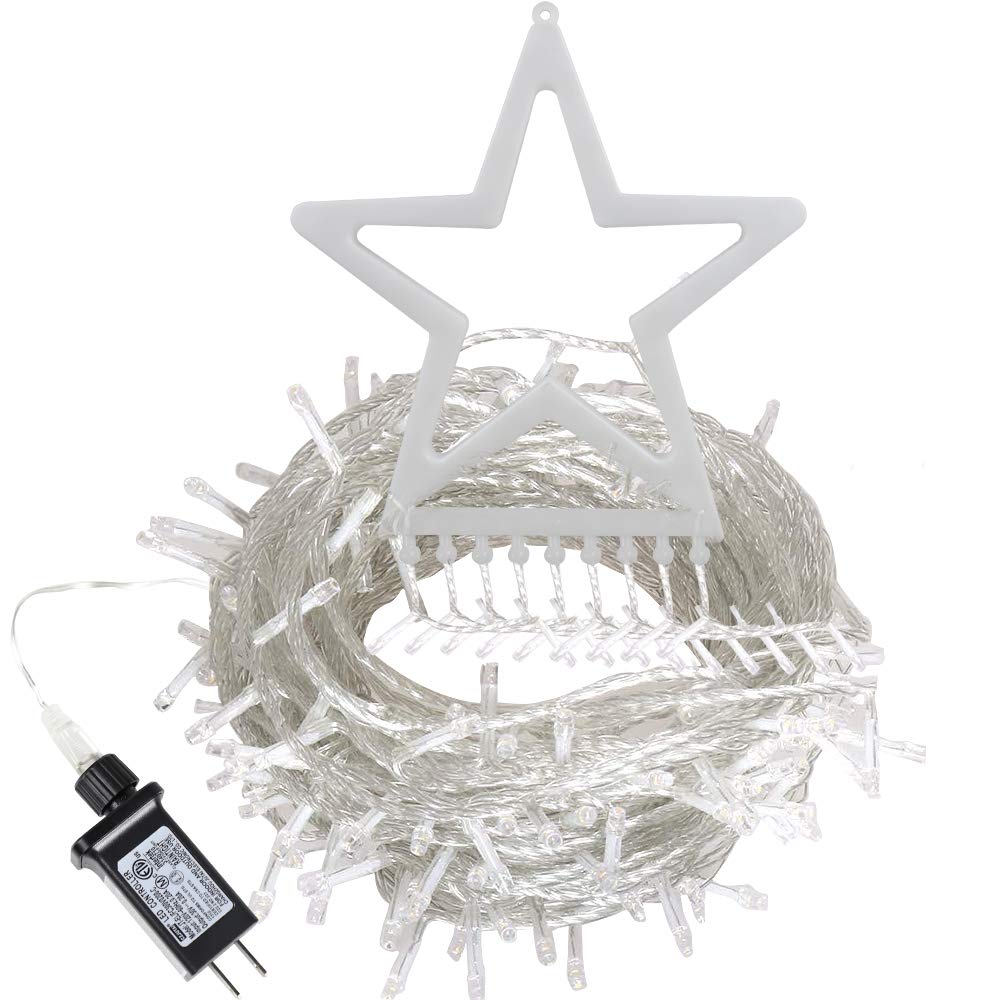 HENHUI ChristmasDecorations Outdoor Star Lights,16.4Ft Christmas Tree Toppers String Lights 320 LED 8 Memory Modes Timer with 14" Lighted Star for Valentine Christmas Holiday Birthday Festival
