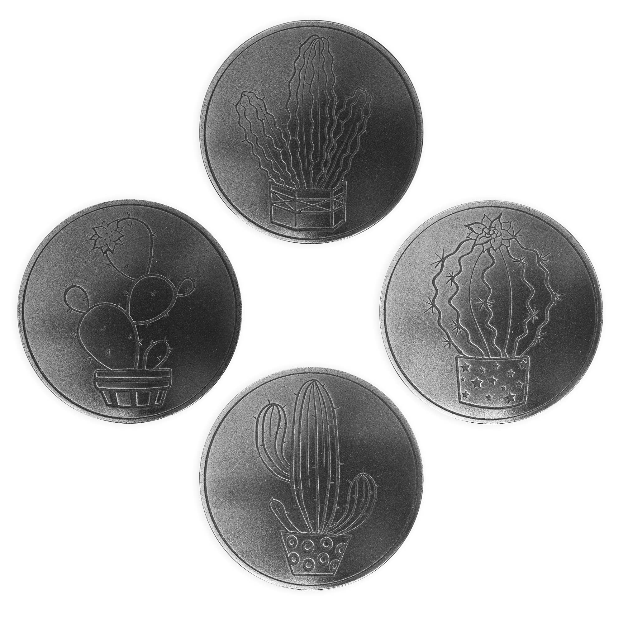 Questech Décor Coasters, Rustic Farmhouse Hosting Housewarming Gift Idea, Coasters for Coffee Table with Protective Cork Backer, Decorative Cactus Garden Design, Wrought Iron Finish, Set of 4