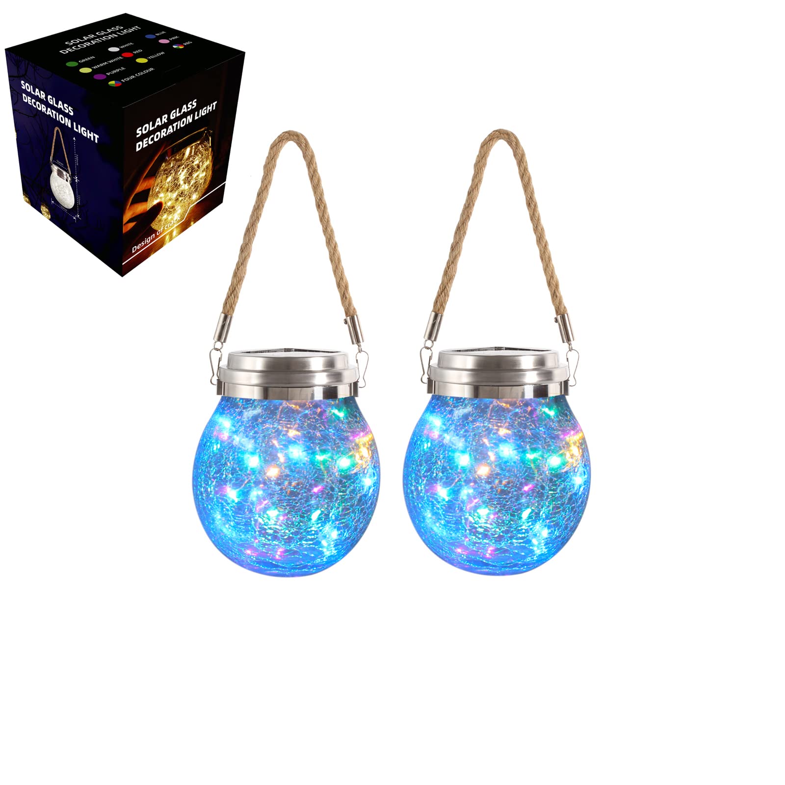 RNEHON Solar Lantern, 2 Pack Outdoor Lanterns Crackle Glass Ball Lights, 30 LED Waterproof Solar Lights Garden Patio Solar Lights Outdoor Decorative Backyard Halloween Christmas Decor