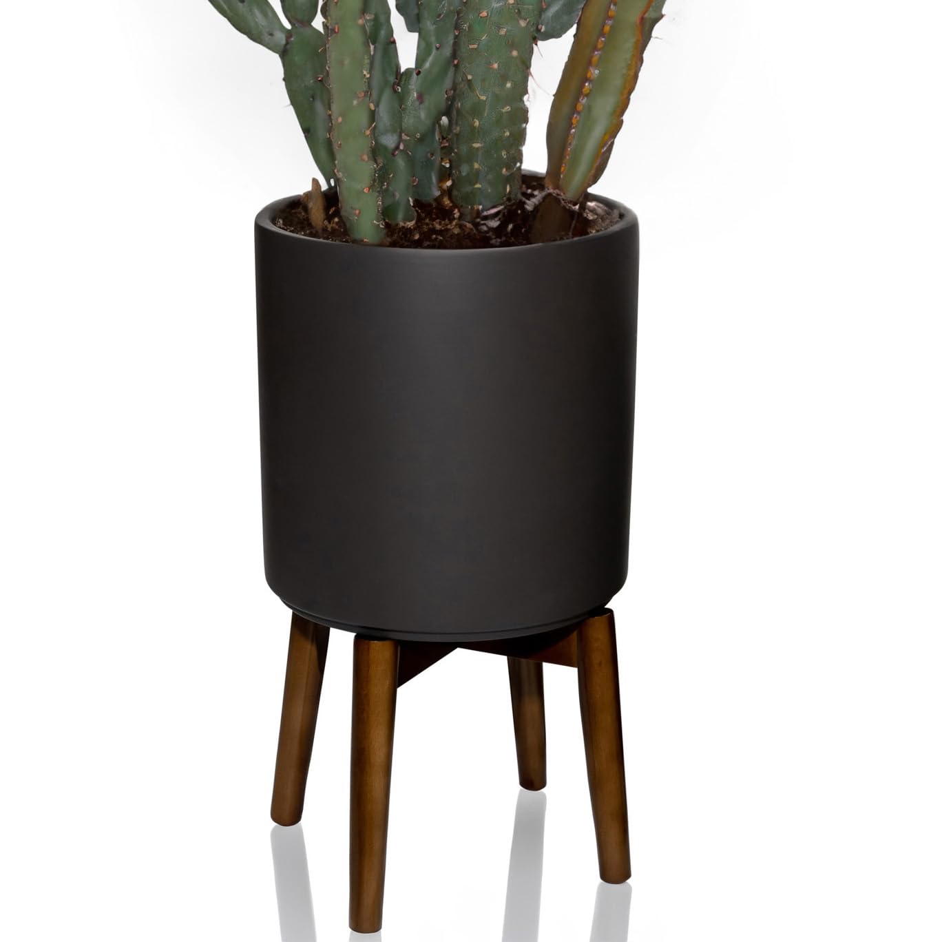 APOC HOME 10 Inch Planter Pot with Stand, Mid-Century Tall Plant Pot with Stand, Indoor Plants, Medium, White (Black)