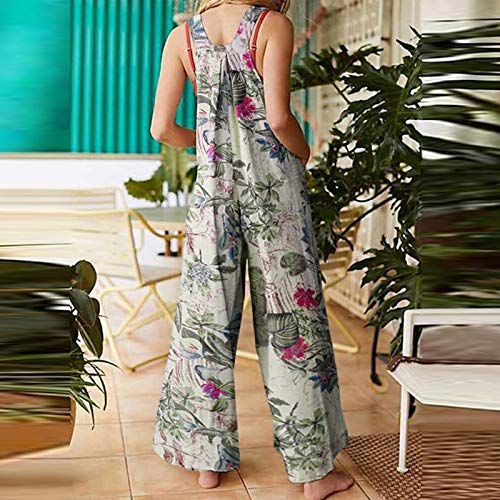 Bravetoshop Women's Sleeveless Suspender Jumpsuit Summer Boho Wide Leg Overalls Hippies Baggy Romper with Pockets (C-White,XL)