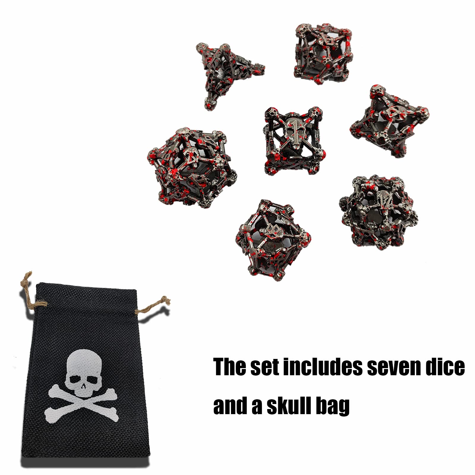 Metal DND Dice Set Polyhedral Dice Set Dungeons and Dragons Dice MTG RPG Role Playing D&D Games Dice Pathfinder Shadowrun D N D Skull Dice D20 D12 D10 D8 D6 D4, bloodstain
