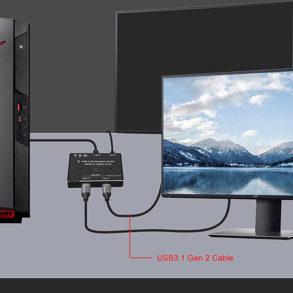 CHENLENIC USB-C Splitter Type-C 8K Switch USB 3.1 C Gen 2 Cable for Video Bi-Direction 8K@60Hz 4K@120Hz Power Delivery 100w 10Gbps Data Transfer Splitter Converter 0.6m