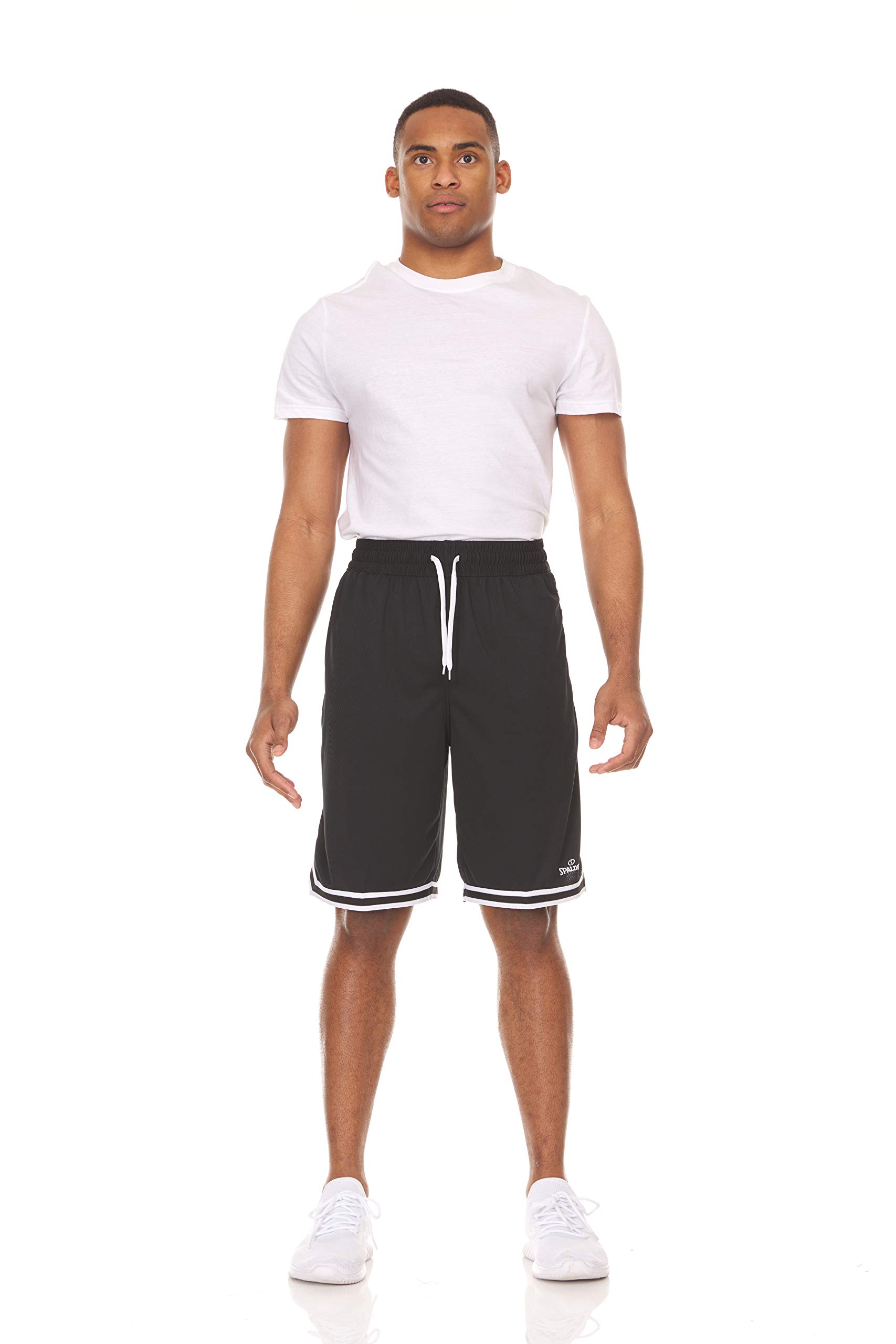Spalding Mens Rise Basketball Short, 10" Inseam, Black/White, M