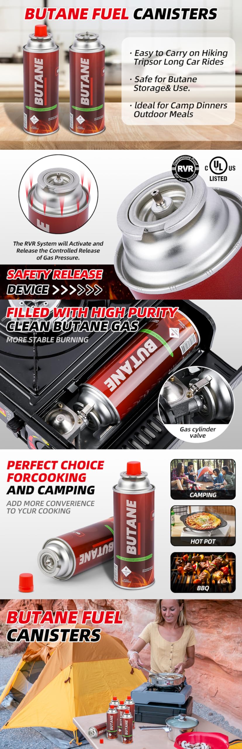 National Standard Butane Fuel Cylinders| 8oz Butane Canisters for Portable Stove | Butane Torch Replacement Canisters | Pack of 4