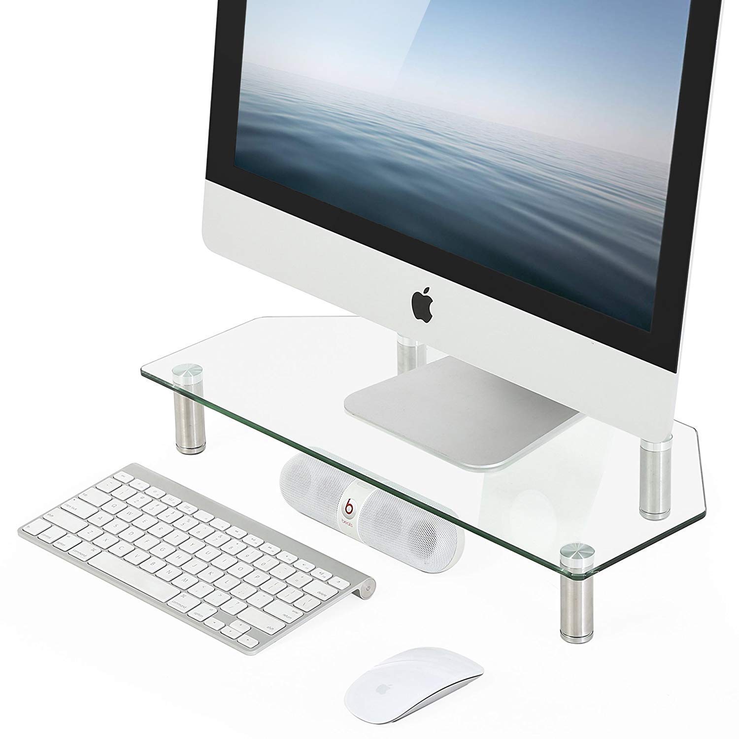 FITUEYES Monitor Stands Curved Glass Computer Risers with Height Adjustable for PC Monitors, Laptops, Computers & TVs,DT105002GC