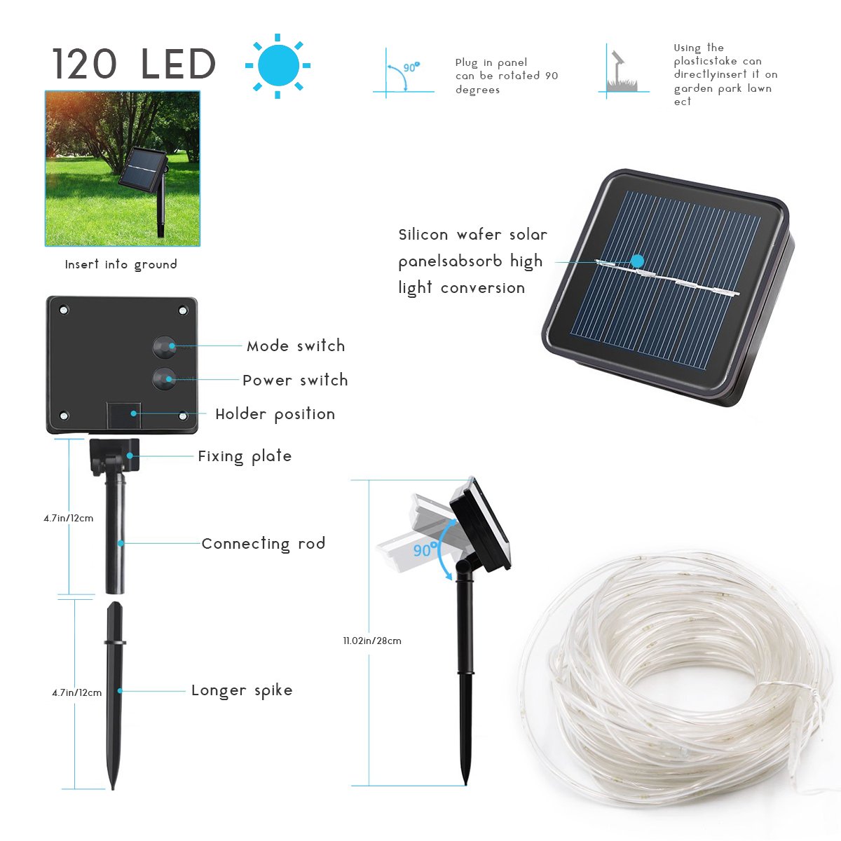 Lalapao Rope Lights 2 Pack Solar Powered Xmas String Lights 120 LED Christmas Fairy Decor Lighting with 8 Modes for Outdoor Indoor Tree Garden Patio Lawn Holiday Bedroom Wedding Waterproof (White)