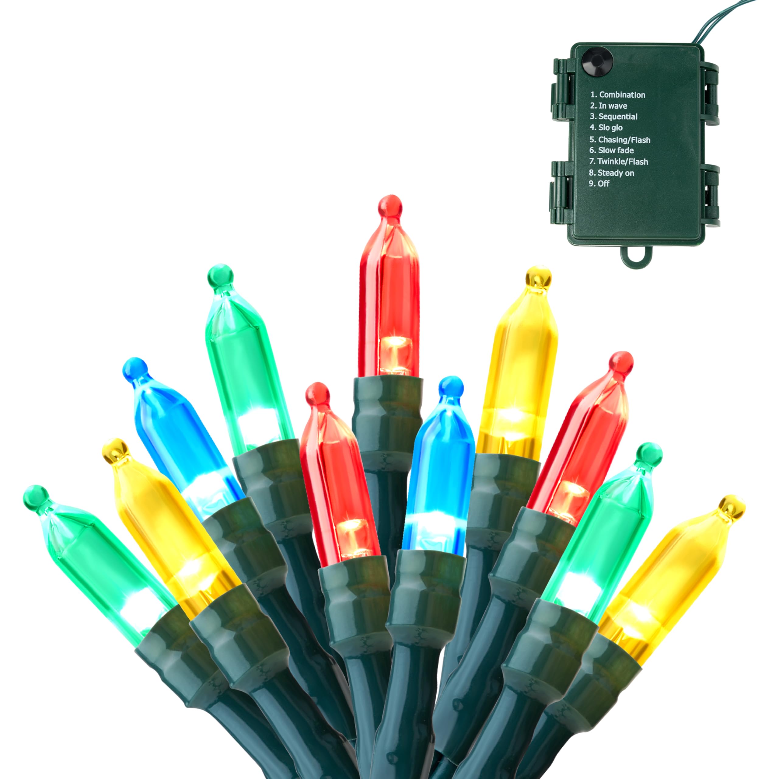 Joiedomi LED Christmas String Lights,50 Count 16.3FT Battery Operated Christmas Tree Fairy Lights with 8 Modes,Multifunction Green Wire for Xmas Decor Party Holiday House,Multicolor