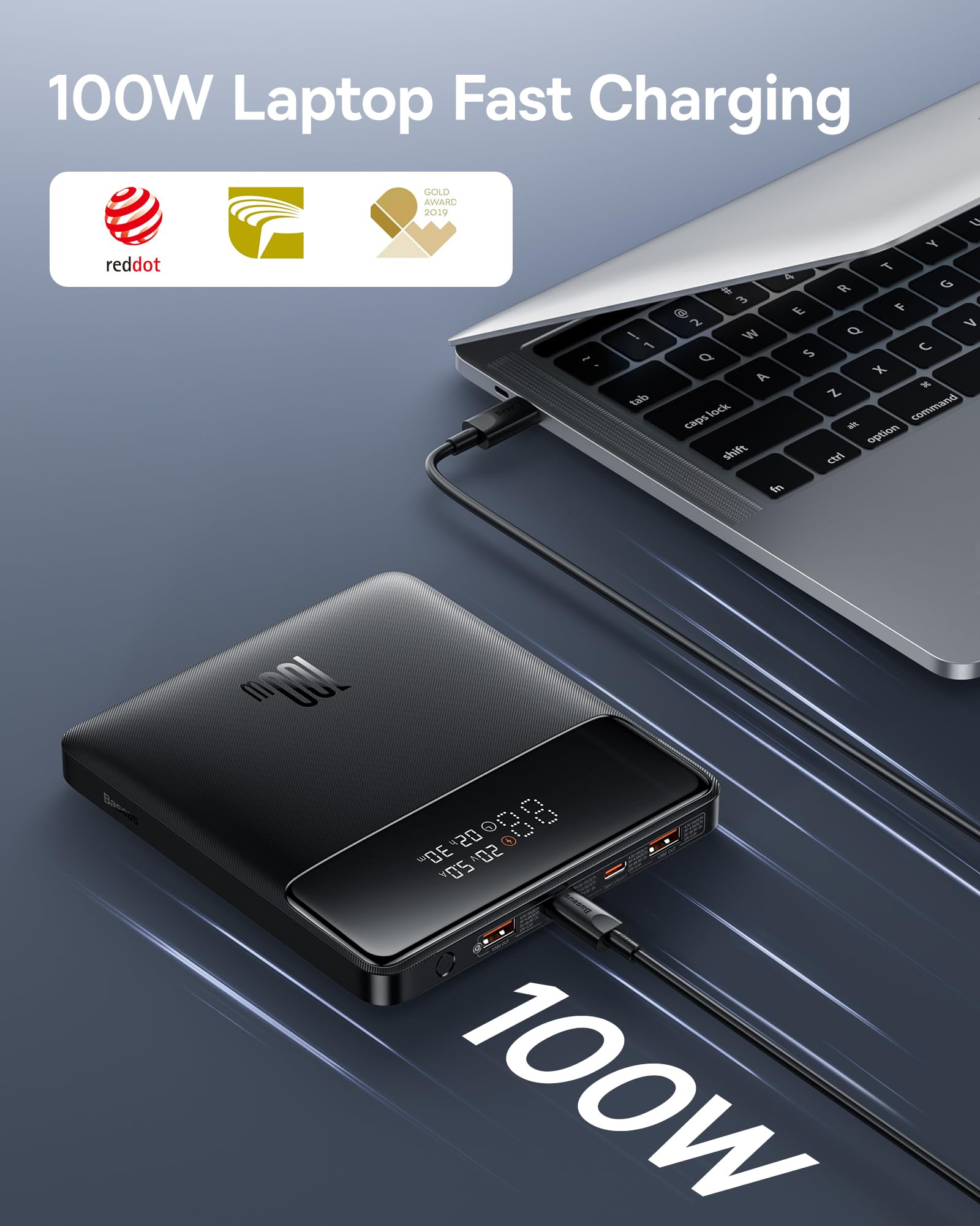 Baseus Power Bank, 20000mAh 100W PD Fast Charging Portable Charger with Digital Display, Blade HD (High Density Version) Laptop Battery Bank for ROG Ally, Steam Deck, MacBook, iPad, iPhone, Samsung